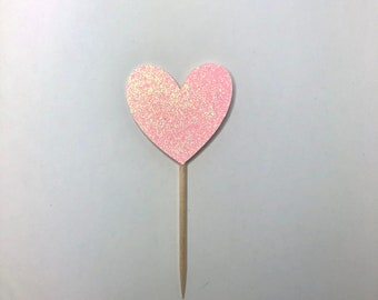 Pink and Gold Heart Cupcake Toppers / Food Picks / Wedding / - Etsy
