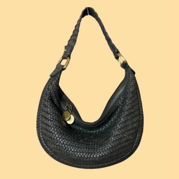 RARE Vintage Donald J Pilner Dark Green Leather Woven… - Gem