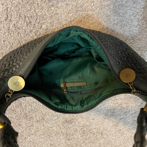 RARE Vintage Donald J Pilner Dark Green Leather Woven… - Gem