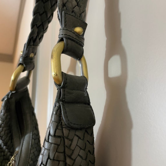 RARE Vintage Donald J Pilner Dark Green Leather Woven… - Gem