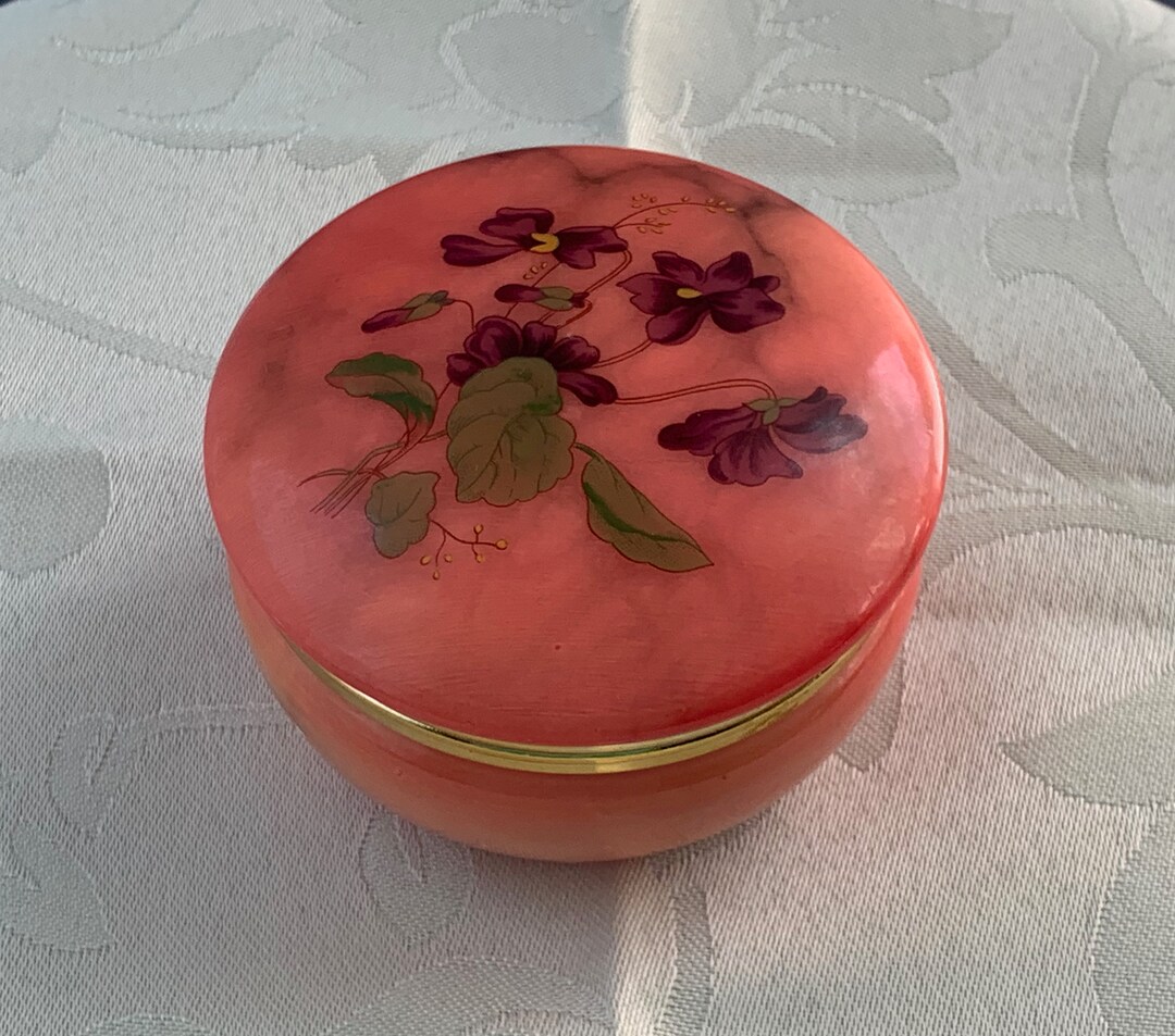 Pink Alabaster Trinket Box / Hand Painted Violets / Made in Italy - Etsy