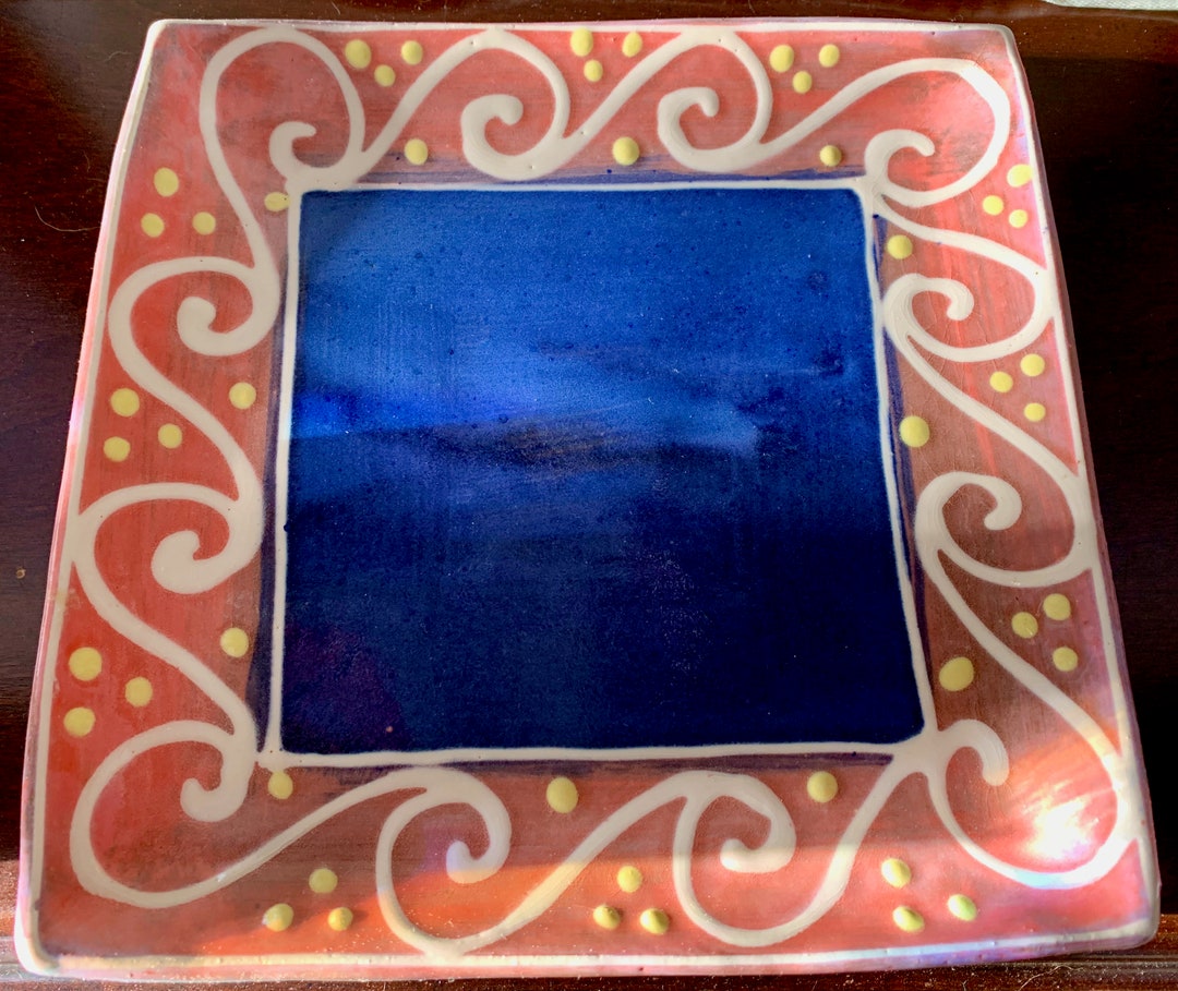 Earthworks Barbados Square Luncheon Plate / 8 1/2 Inches Square / Blue ...
