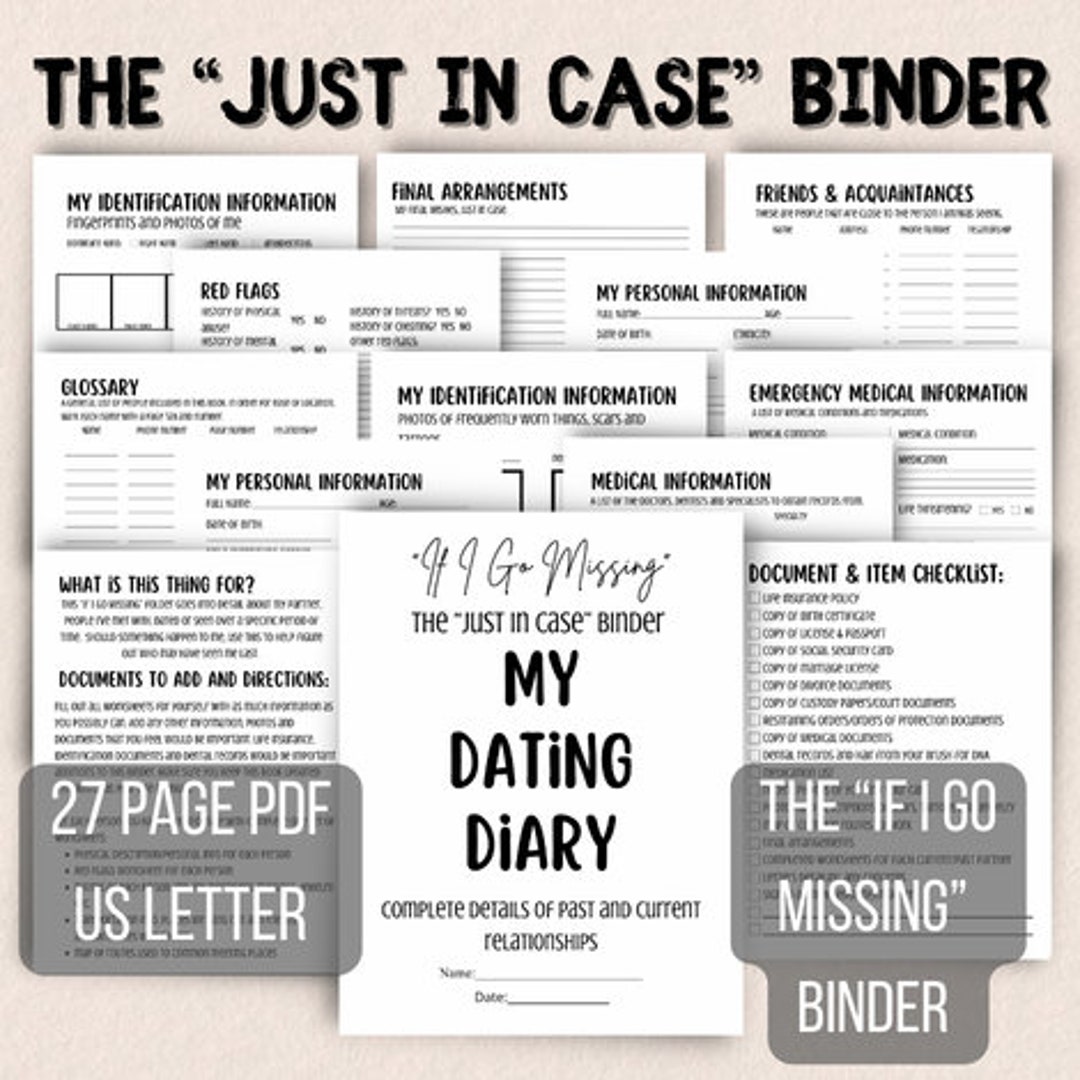 My Dating Diary if I Go Missing Emergency Binder Printables 27 Pgs ...