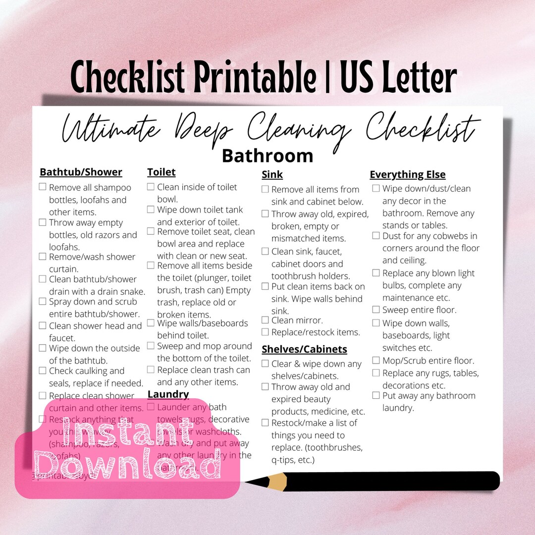Printable Bathroom Deep Cleaning Checklist Ultimate Spring - Etsy