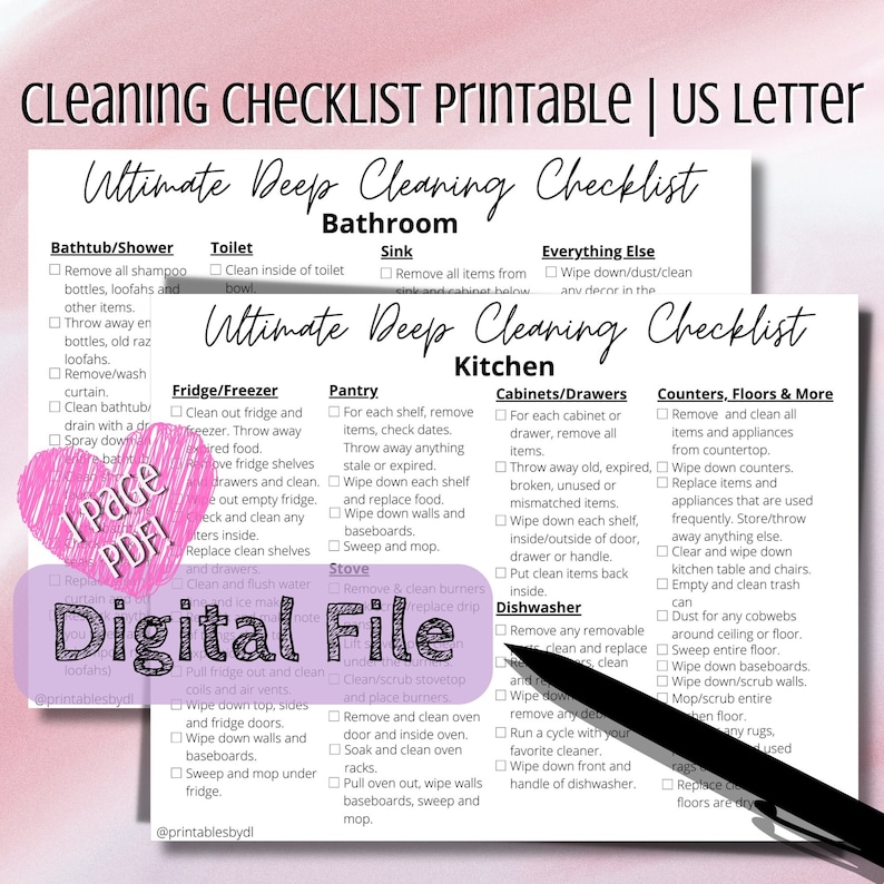 Deep Cleaning Checklist Printable Bundle Bathroom & Kitchen - Etsy