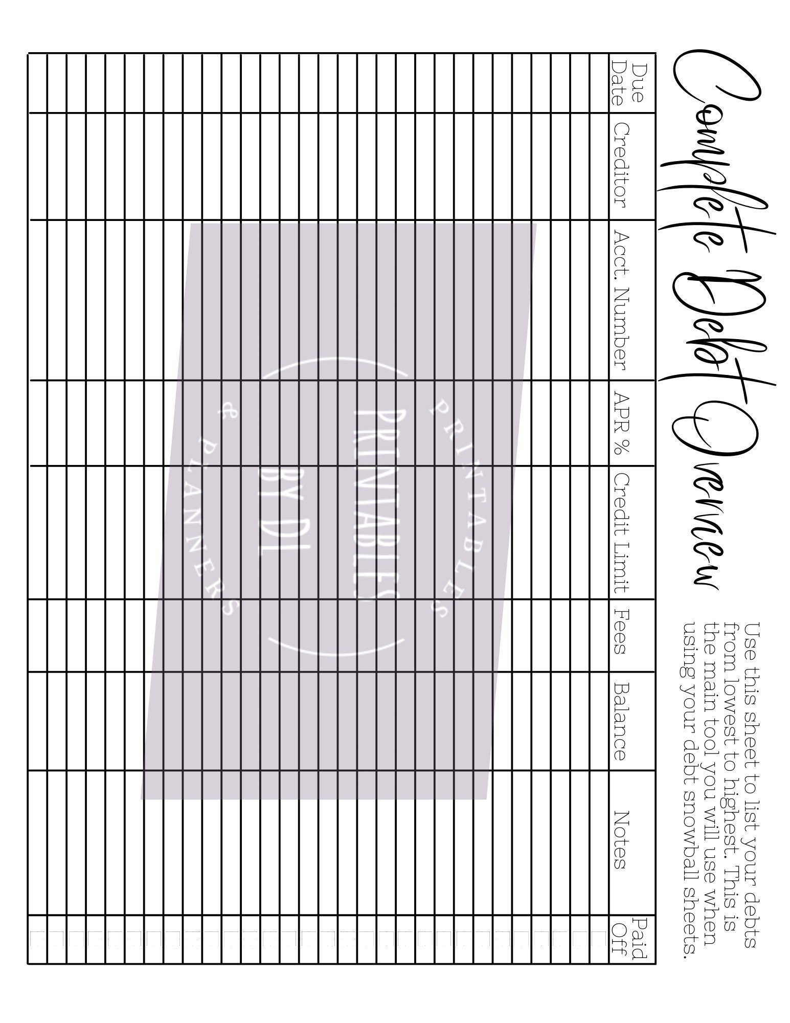 Complete Debt Overview Printable Worksheet | Instant Download - Etsy