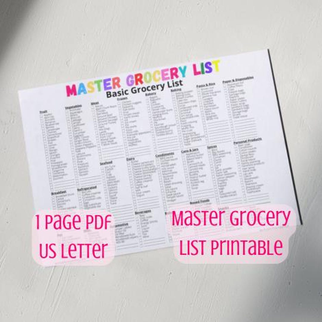 Master Grocery List Printable With Divided Sections Instant Download - Etsy