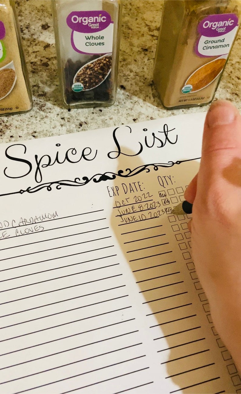 Spice Inventory Sheet Printable Expiration Date Tracker Instant ...