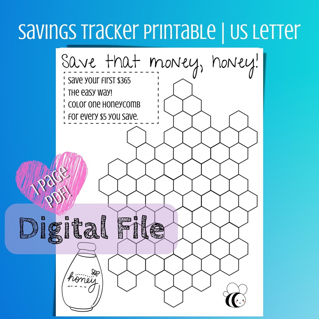 Bee Savings Challenge Money Tracker Printable Save That - Etsy