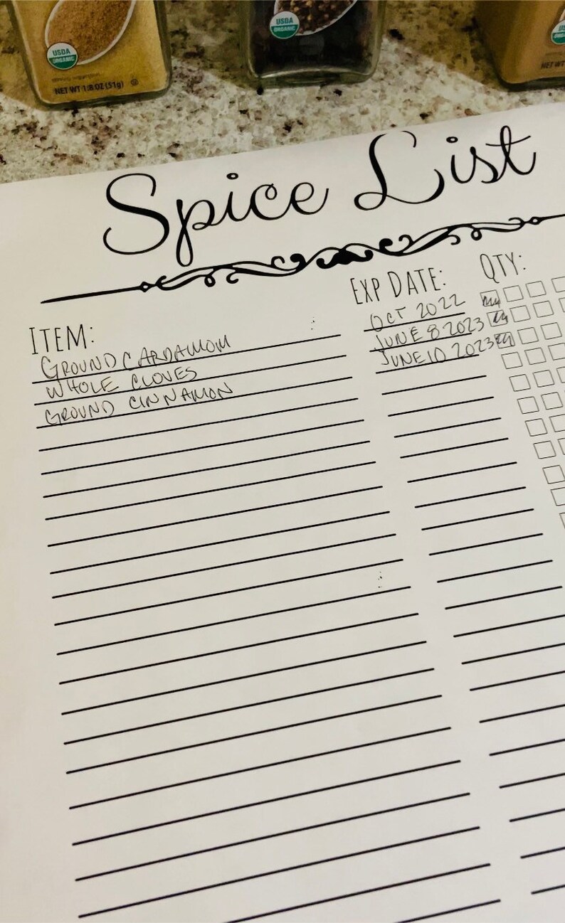 Spice Inventory Sheet Printable Expiration Date Tracker Instant ...