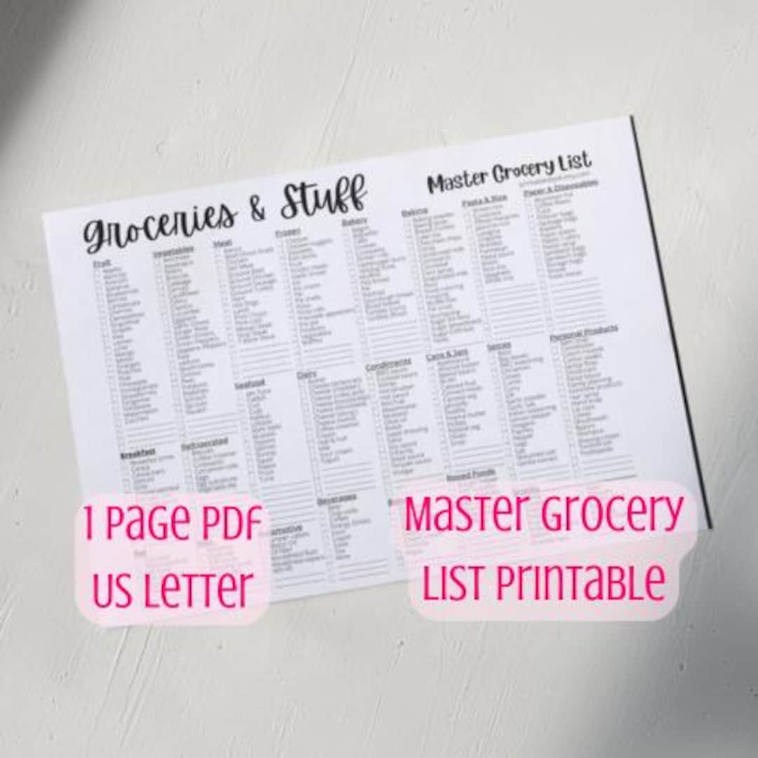 Groceries & Stuff Master Grocery List Printable | Instant Download - Etsy