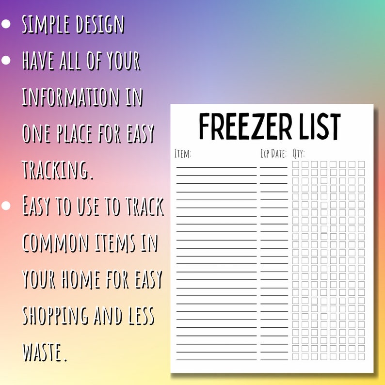 Freezer Inventory Printable With Expiration Date Tracking and Flowers ...