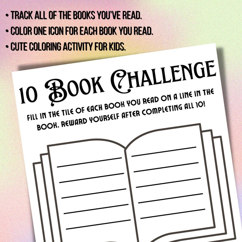 10 Book Challenge Printable Book Log Reading Tracker Book Stack Reading ...