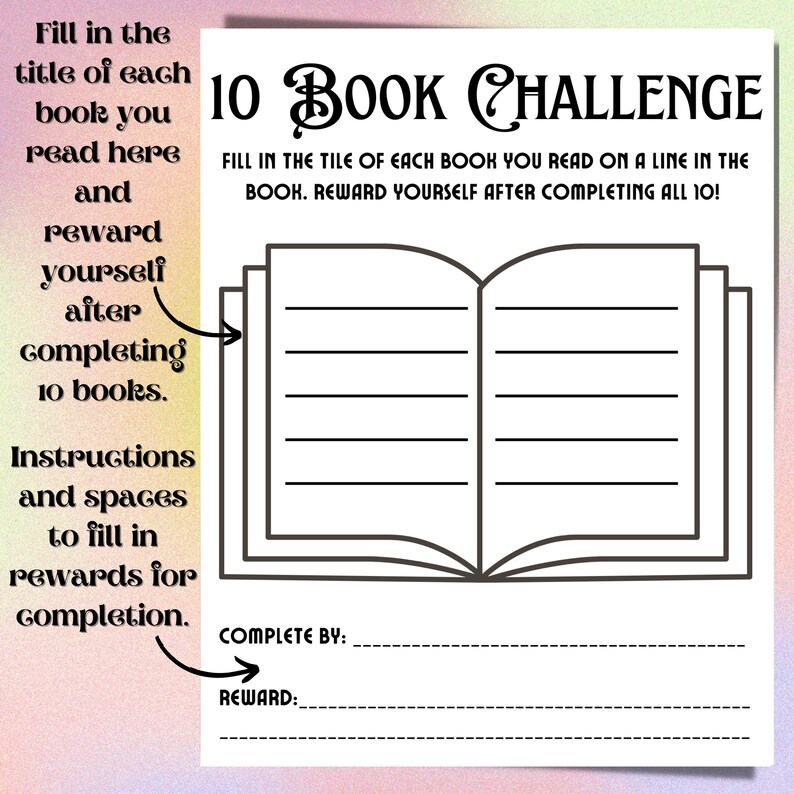 10 Book Challenge Printable Book Log Reading Tracker Book Stack Reading ...