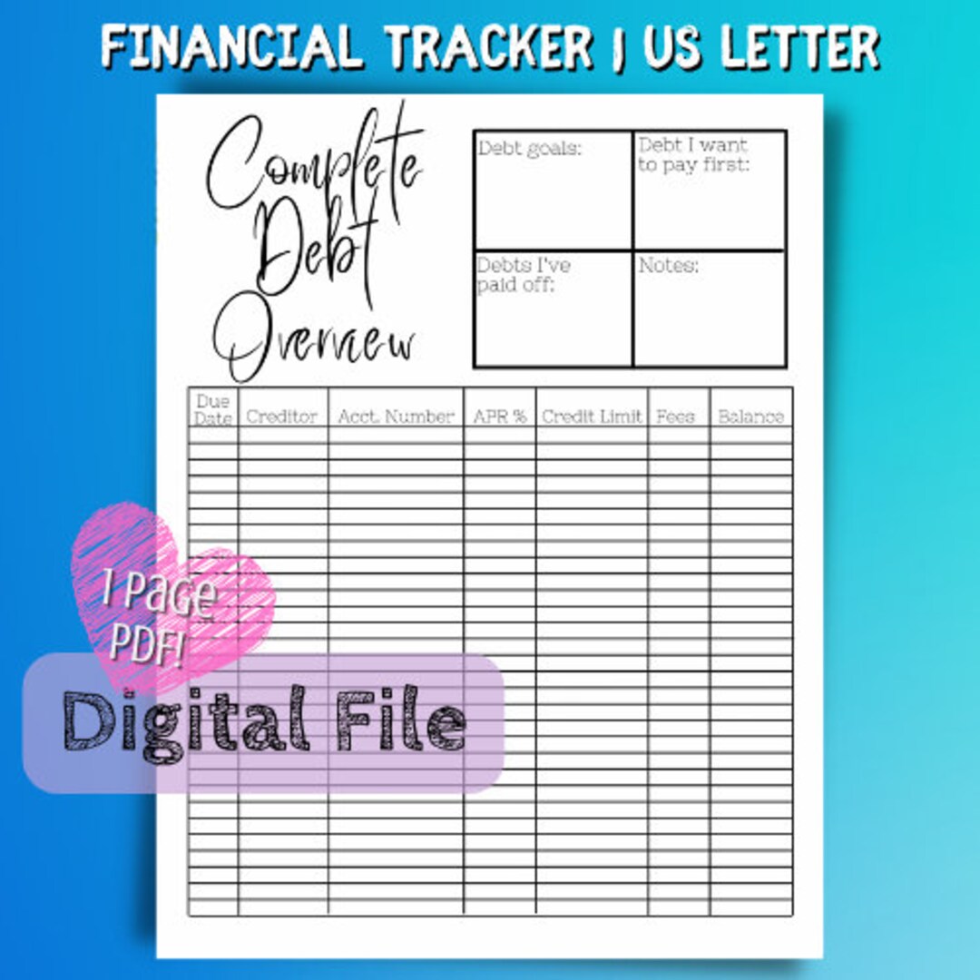 Complete Debt Overview Printable Instant Download - Etsy