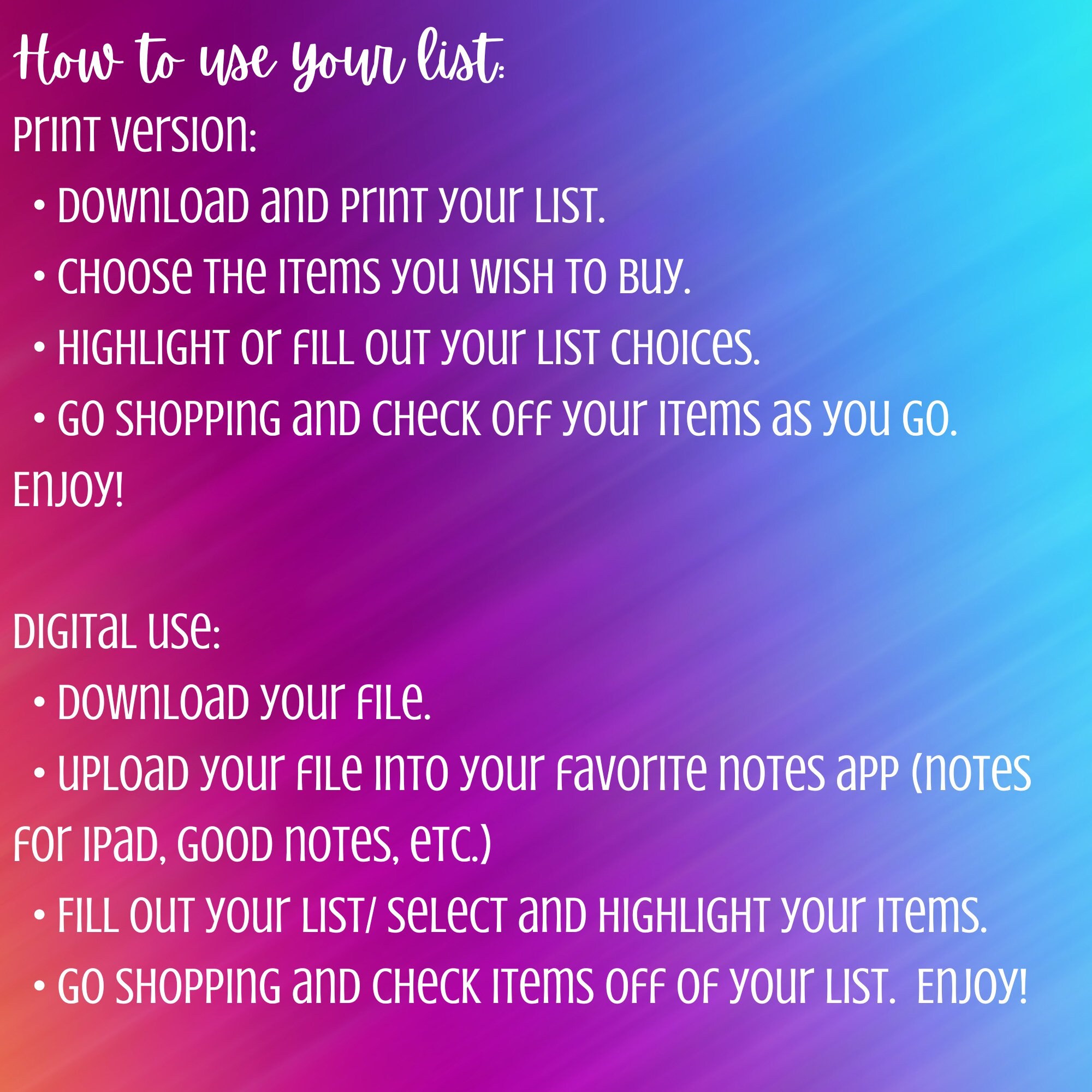 The List Master Grocery List Printable With Divided Sections Instant ...