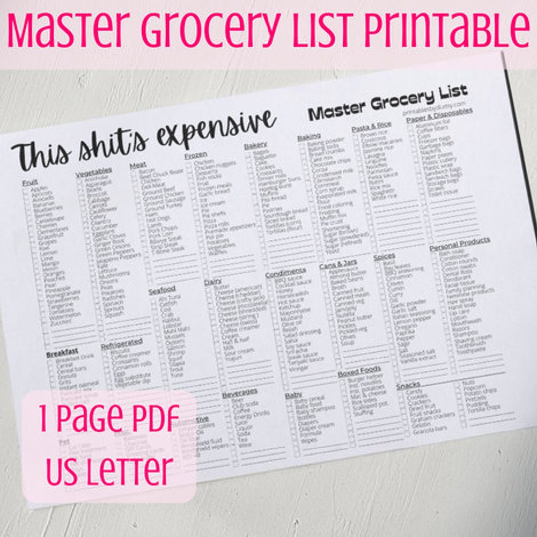 This Shits Expensive Master Grocery List Printable With Divided ...