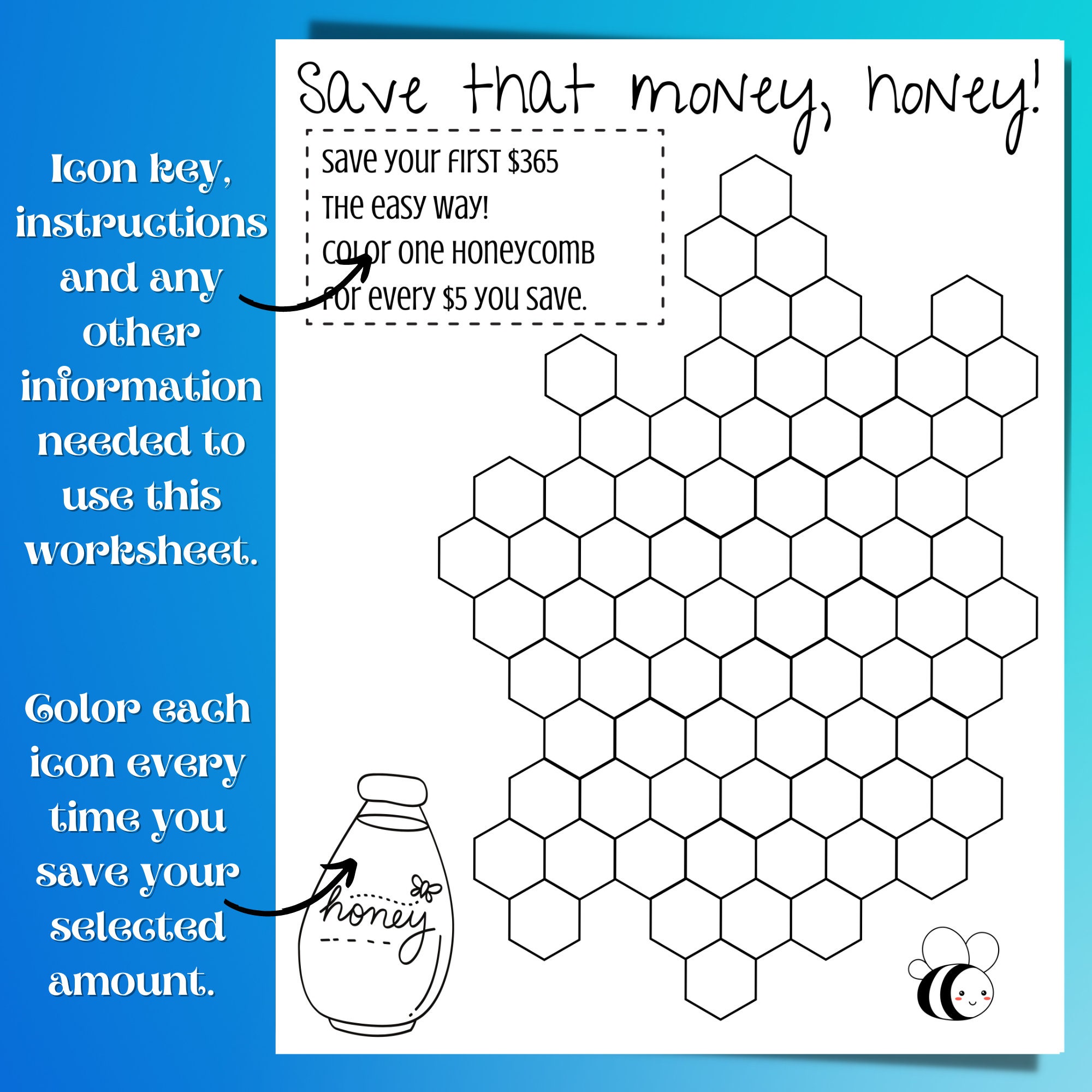 Bee Savings Challenge Money Tracker Printable Save That Money, Honey No ...