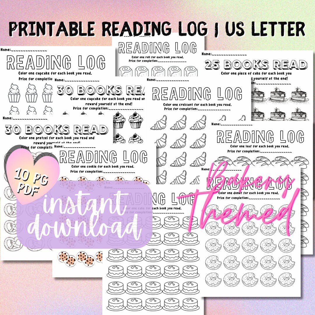 Printable Book Log Reading Tracker 10 Pg Bakery Themed - Etsy