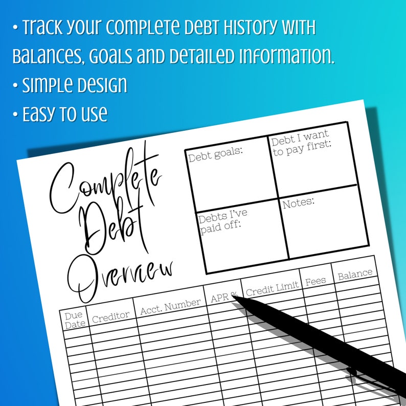 Complete Debt Overview Printable Instant Download - Etsy