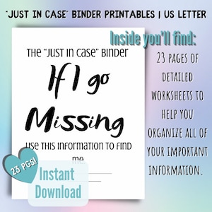 If I Go Missing Emergency Binder Printables 23 Pgs Instant - Etsy