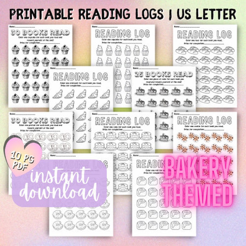 Printable Book Log Reading Tracker 10 Pg Bakery Themed Reading Reward ...