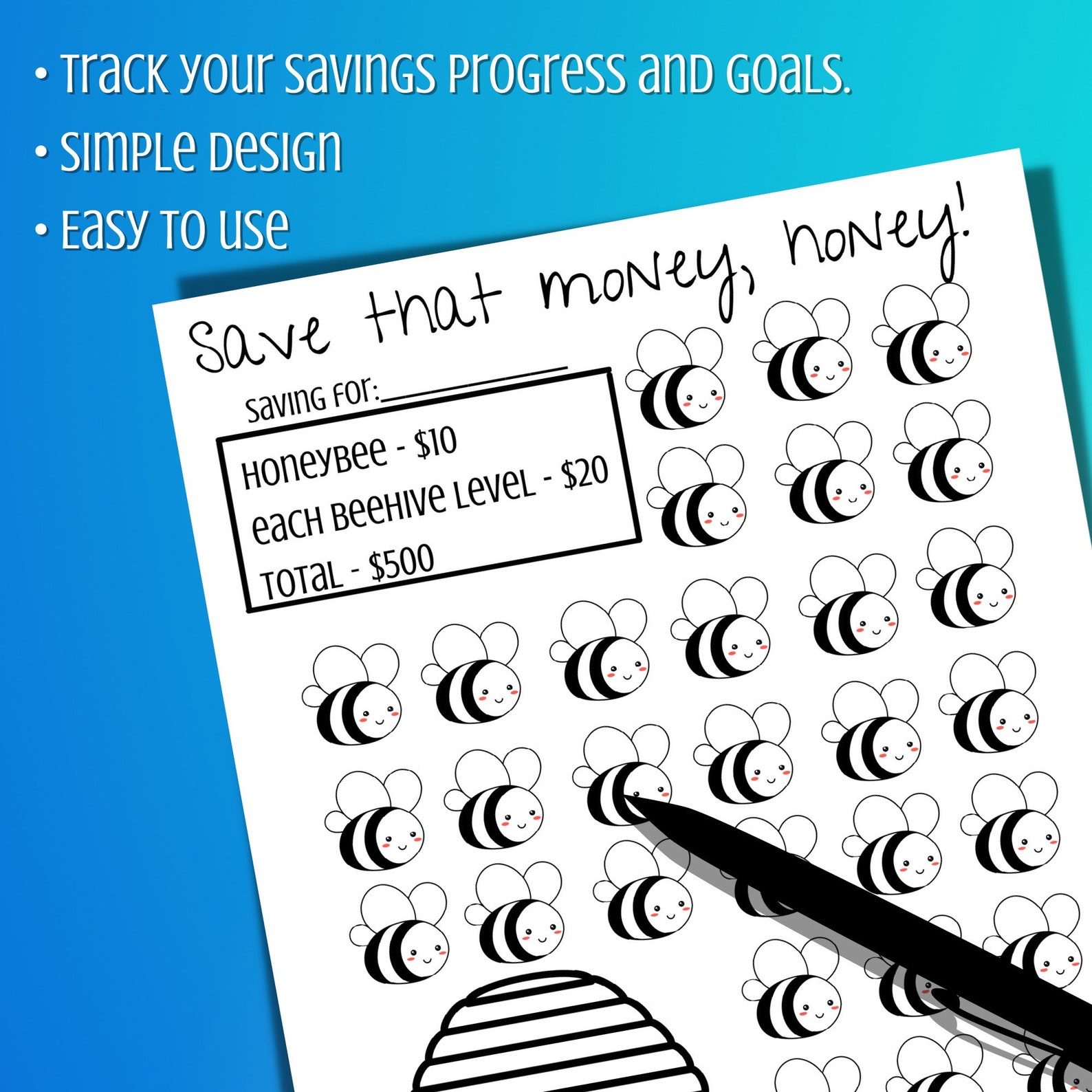 Bee Money Challenge Printable Bundle | Savings Tracker Worksheets ...