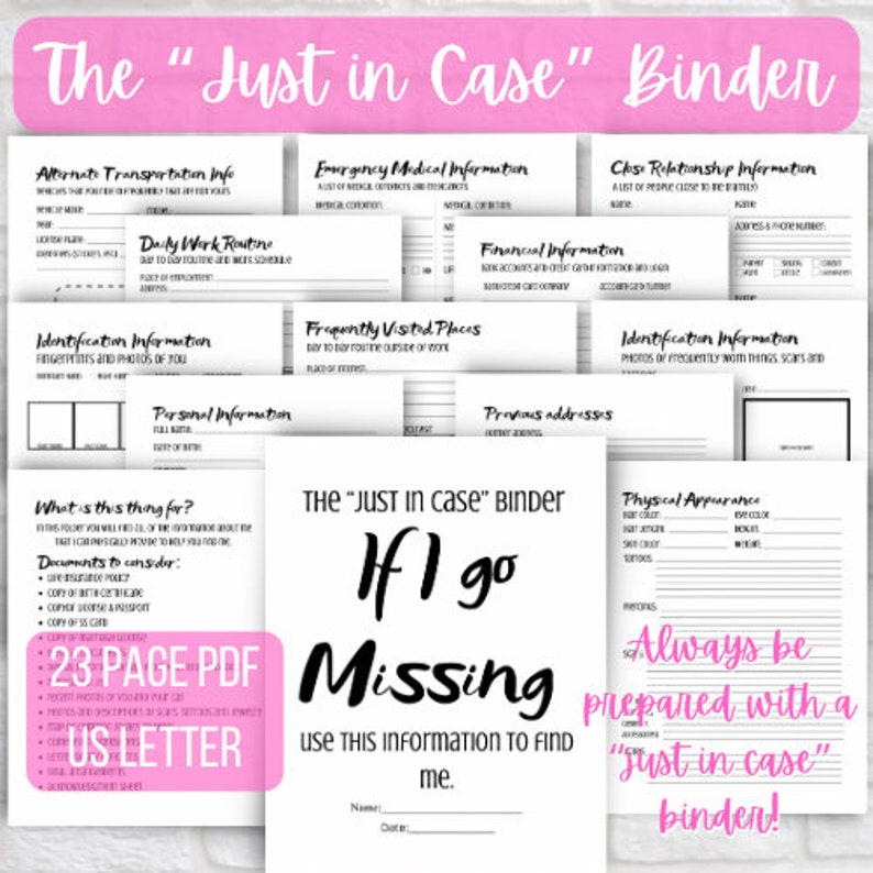 If I Go Missing Emergency Binder Printables 23 Pgs Instant Download - Etsy