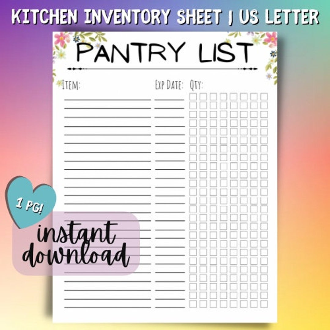 Pantry Inventory List Printable Kitchen Organizaion - Etsy