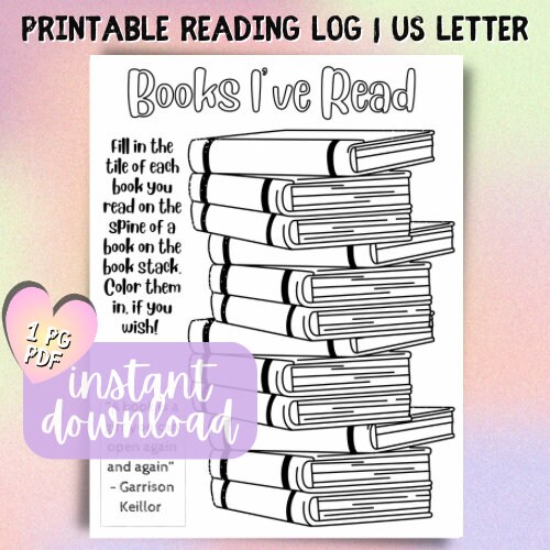 Printable Book Log Reading Tracker | Book Stack Reading Log | Instant ...