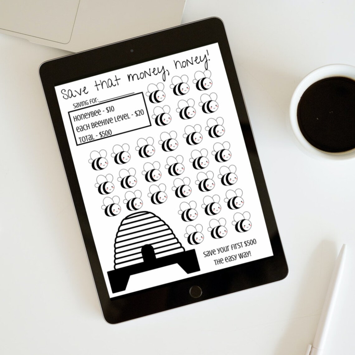 Bee Money Challenge Printable Bundle Savings Tracker Worksheets Instant ...