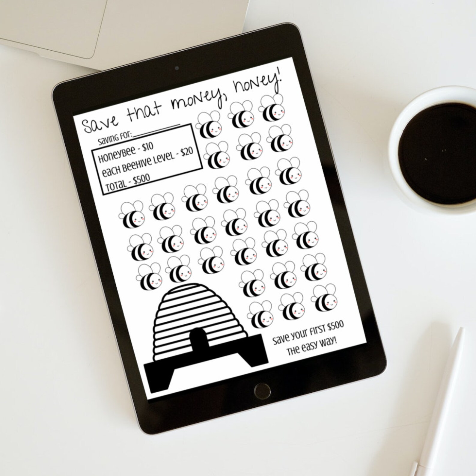 Bee Money Challenge Printable Bundle Savings Tracker Worksheets Instant ...