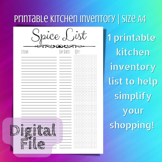 Spice Inventory Sheet Printable Expiration Date Tracker - Etsy