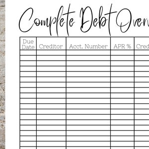 Complete Debt Overview Printable Instant Download | Etsy