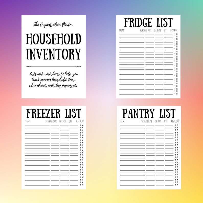 Household Inventory Printable Checklists 10 Pages | Instant Download - Etsy