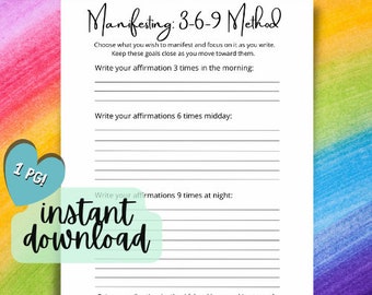 369 Manifestation Method Worksheet | Printable | Instant Download - Etsy
