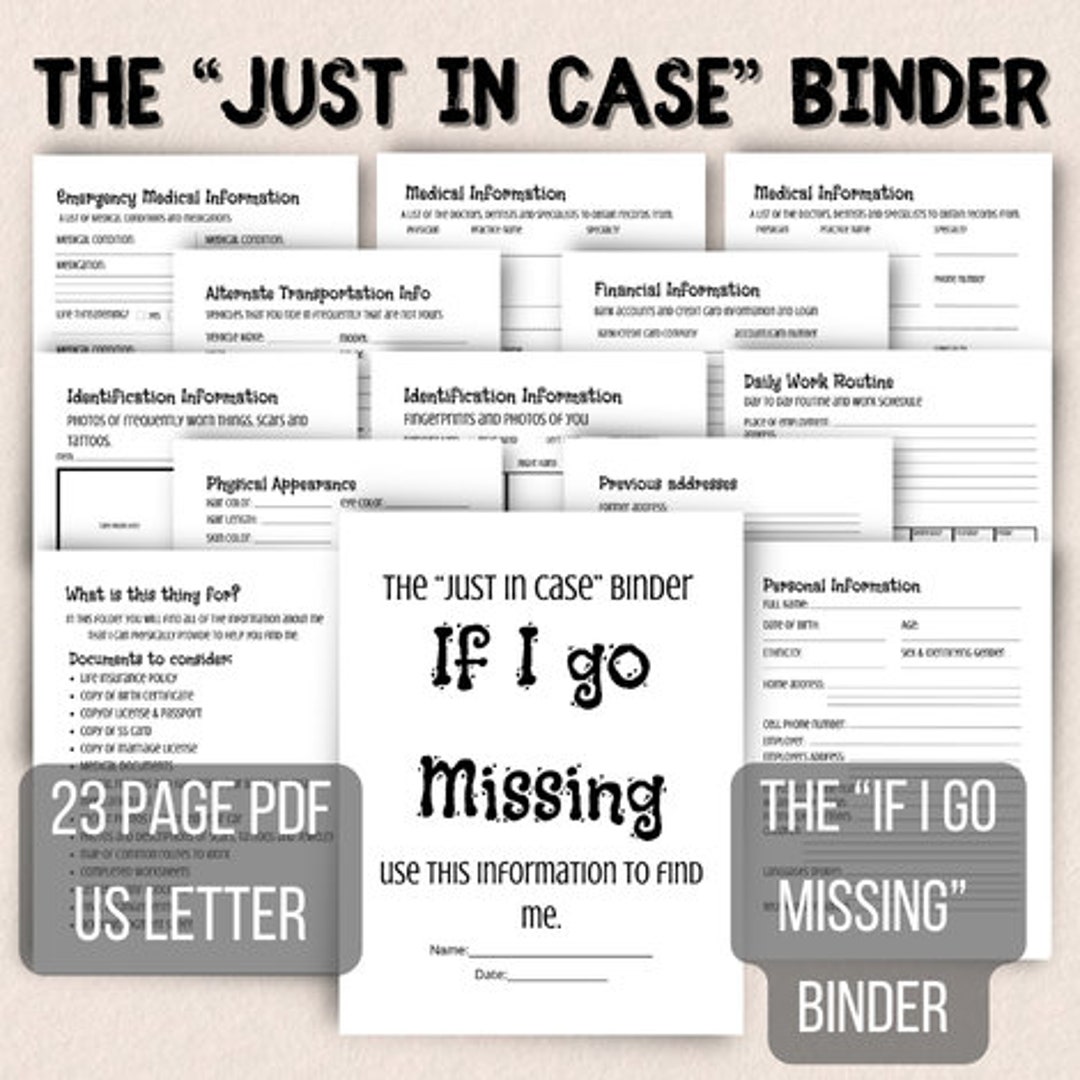 If I Go Missing Emergency Binder Printables, the "just in Case" Binder ...