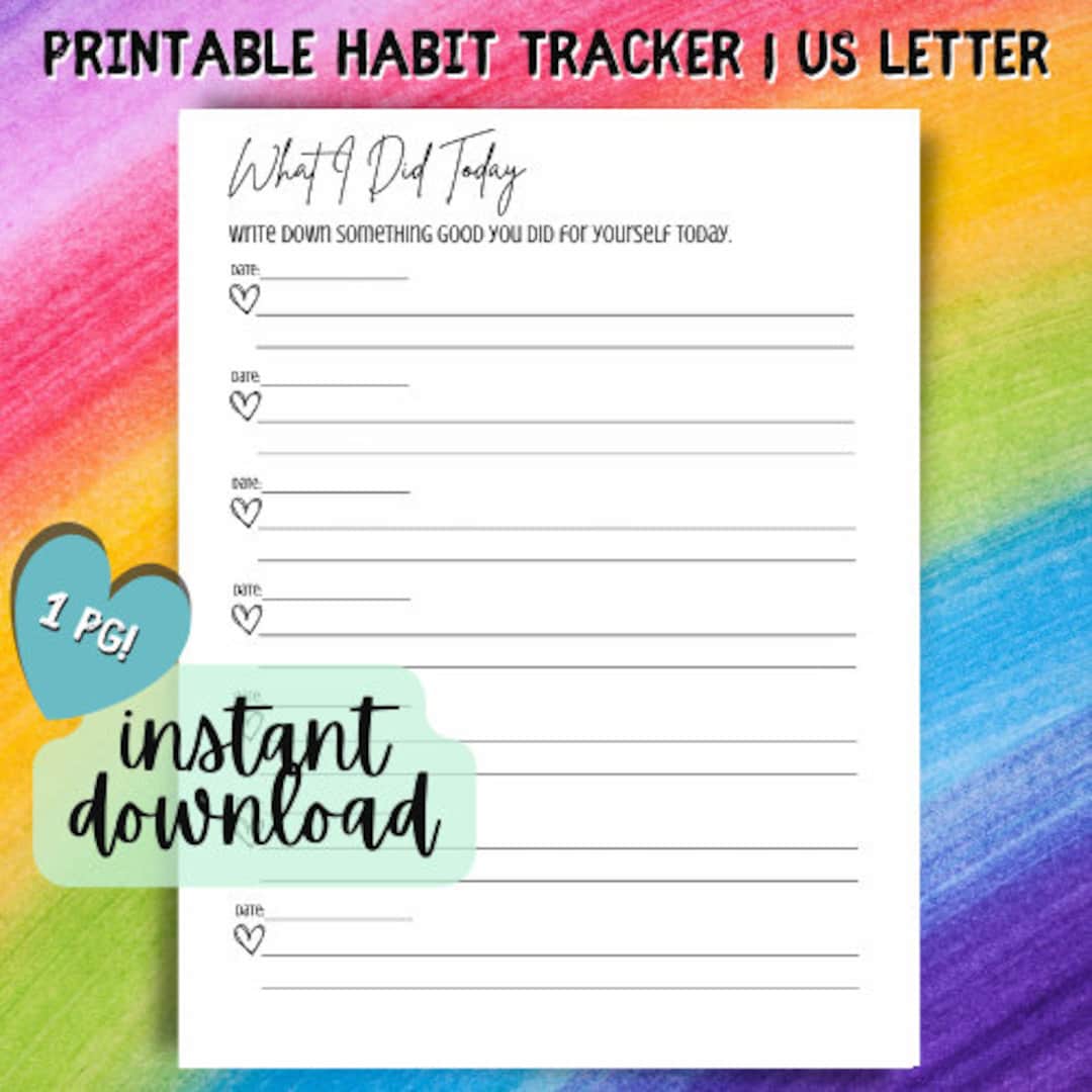 What I Did Today Printable Habit Tracking Journal Worksheet | Instant ...
