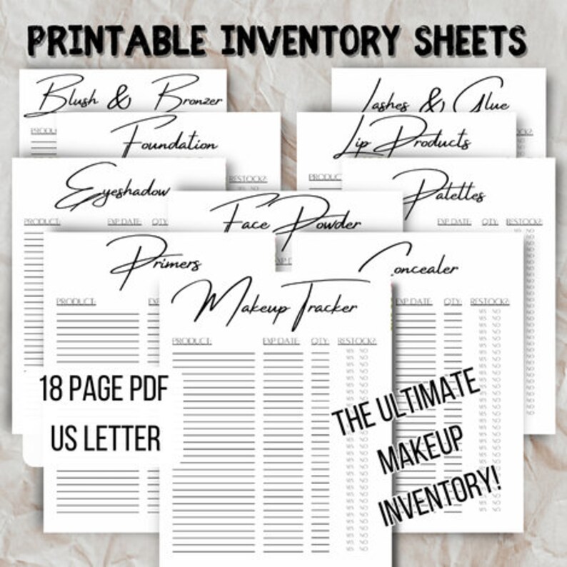 Ultimate Makeup Tracker Printable Inventory Sheets 18 Pgs | Instant ...