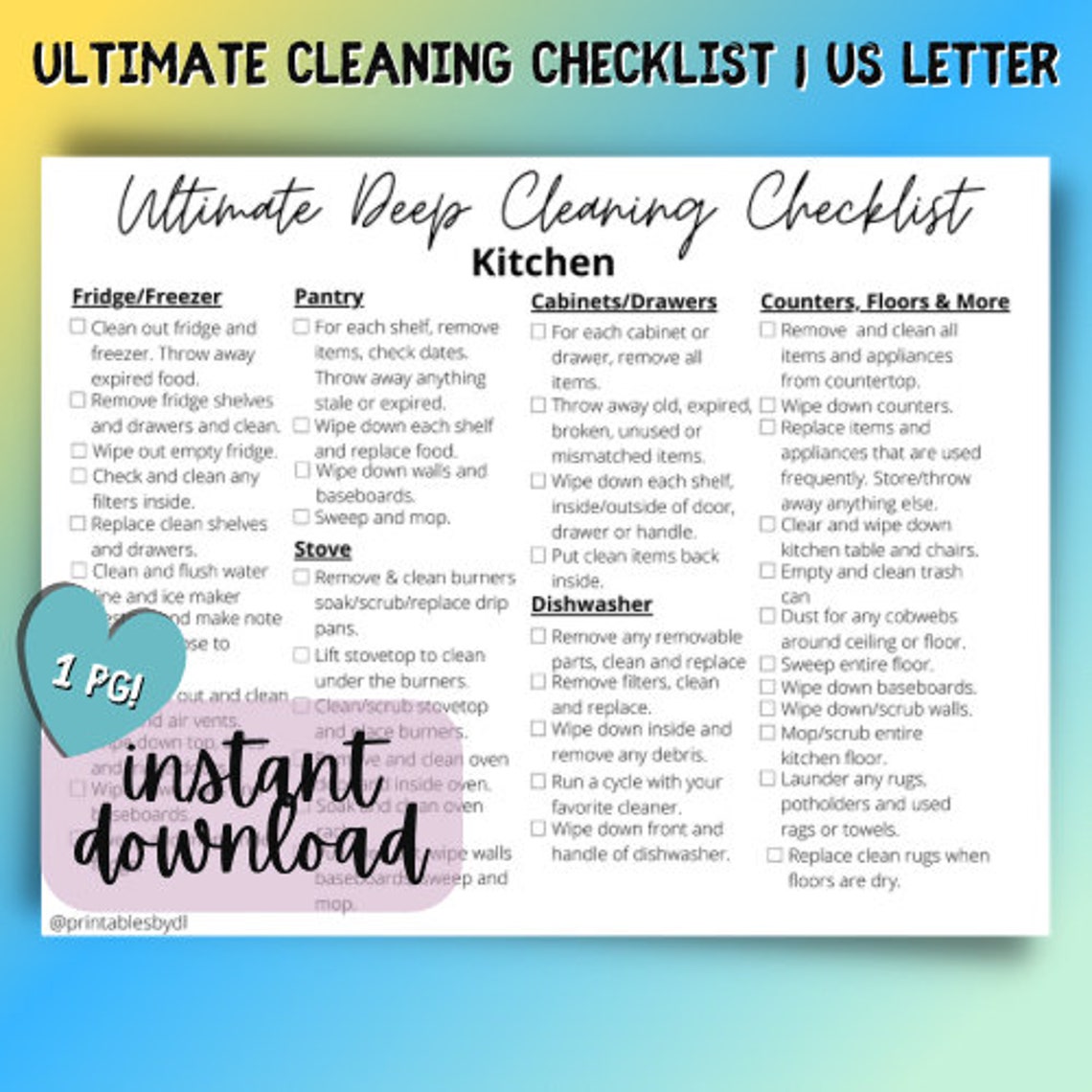 Printable Kitchen Deep Cleaning Checklist Ultimate Spring Cleaning List ...