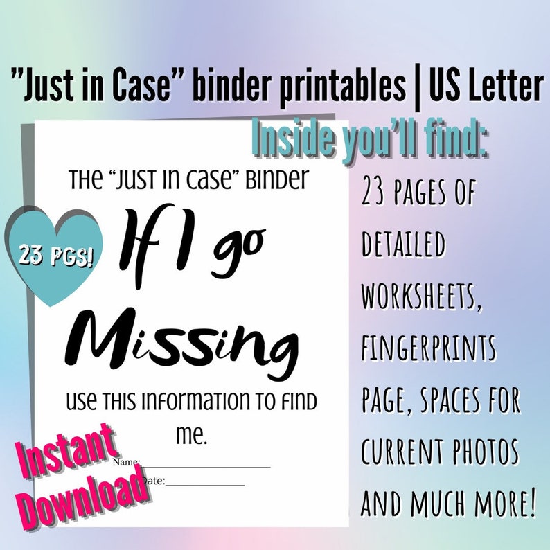 If I Go Missing Emergency Binder Printables 23 Pgs Instant - Etsy