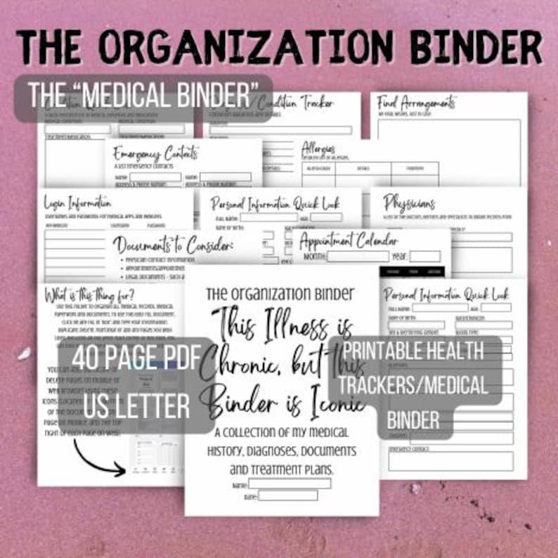 Editable Medical Binder Canva Template | Health Tracking Worksheets ...