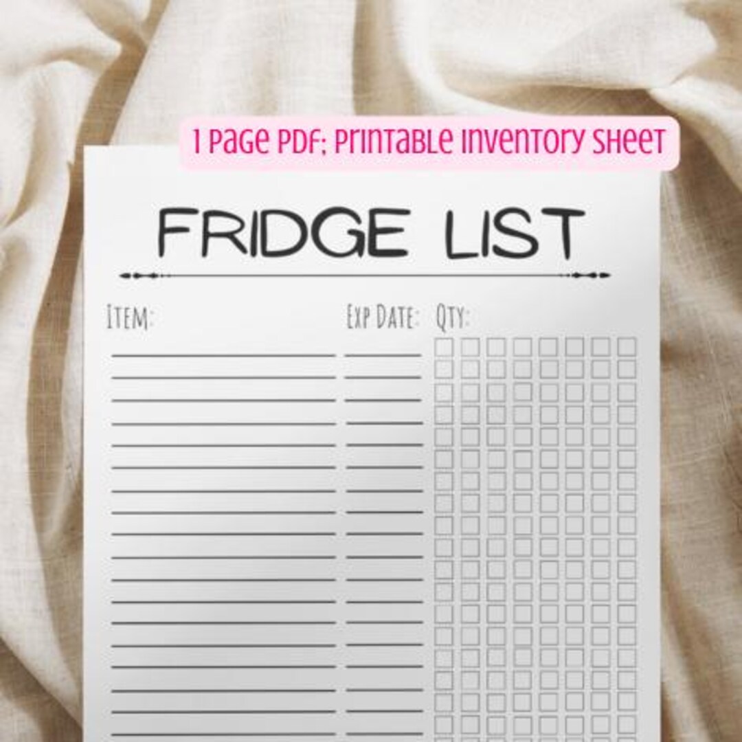 Refrigerator Inventory List With Expiration Dates Printable Worksheet ...