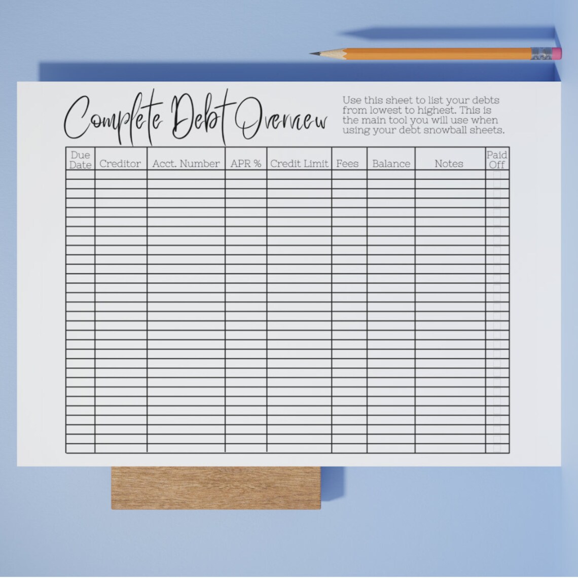 Complete Debt Overview Printable Worksheet | Instant Download - Etsy