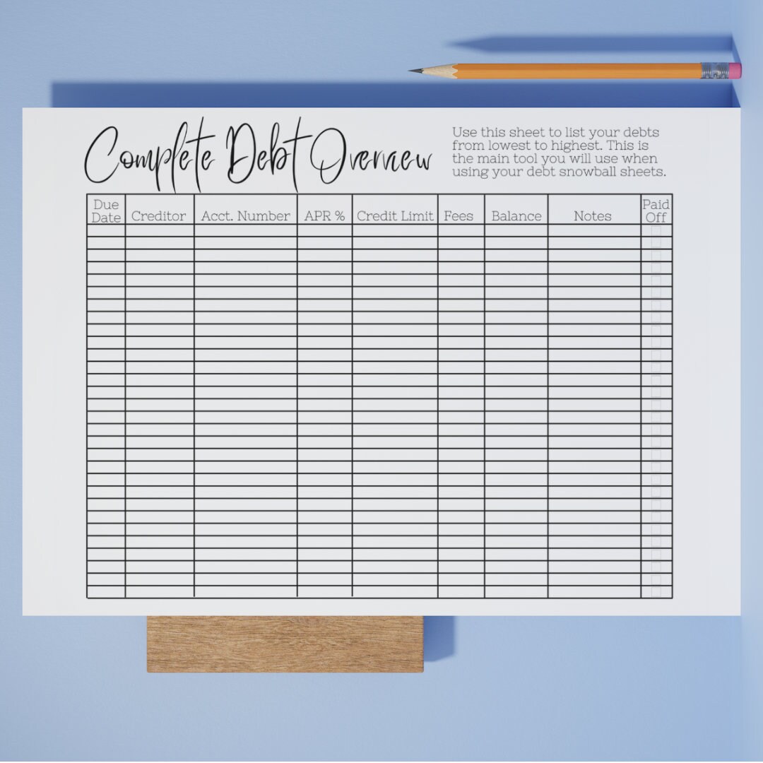 Complete Debt Overview Printable Worksheet | Instant Download - Etsy