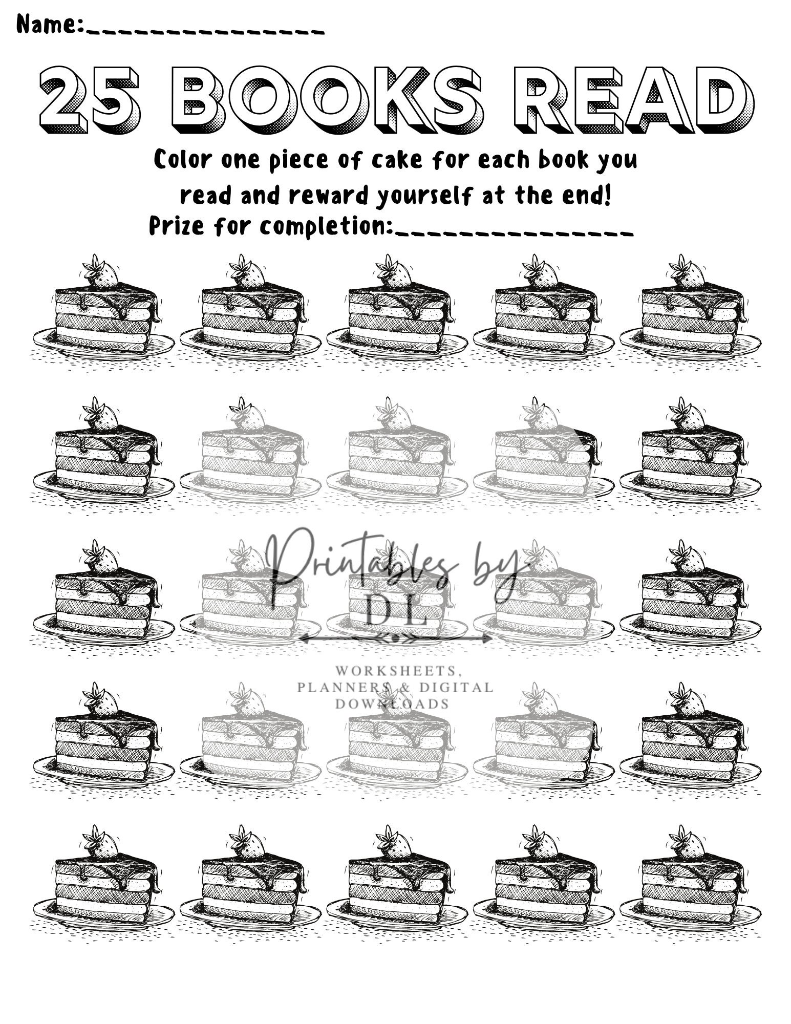 Kids Printable Cake Themed Reading Challenge Bakery Themed - Etsy
