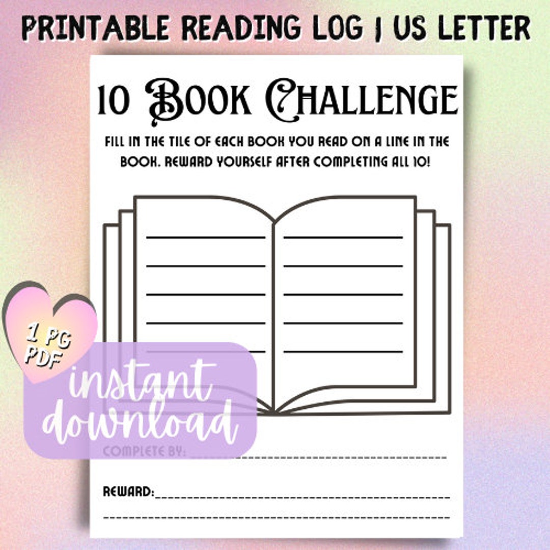 10 Book Challenge Printable Book Log Reading Tracker Book - Etsy