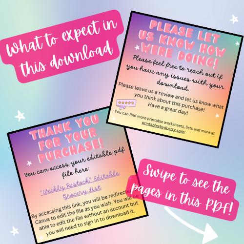 Editable Weekly Restock Master Grocery List Canva Template | Instant ...