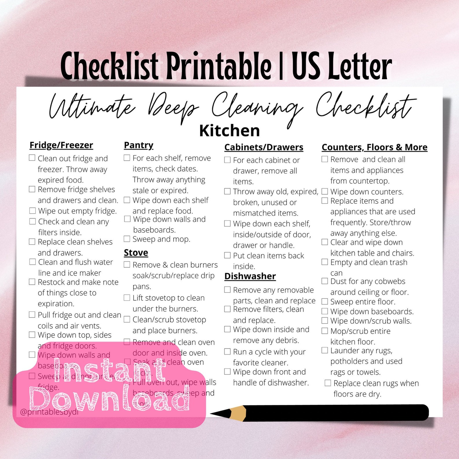 Printable Kitchen Deep Cleaning Checklist Ultimate Spring - Etsy