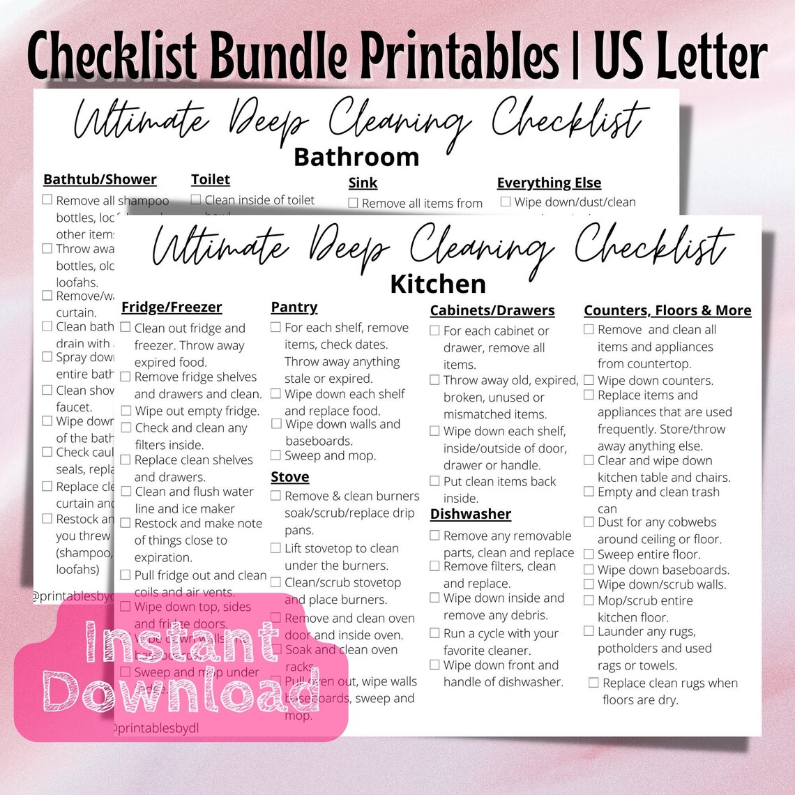Deep Cleaning Checklist Printable Bundle Bathroom & Kitchen - Etsy